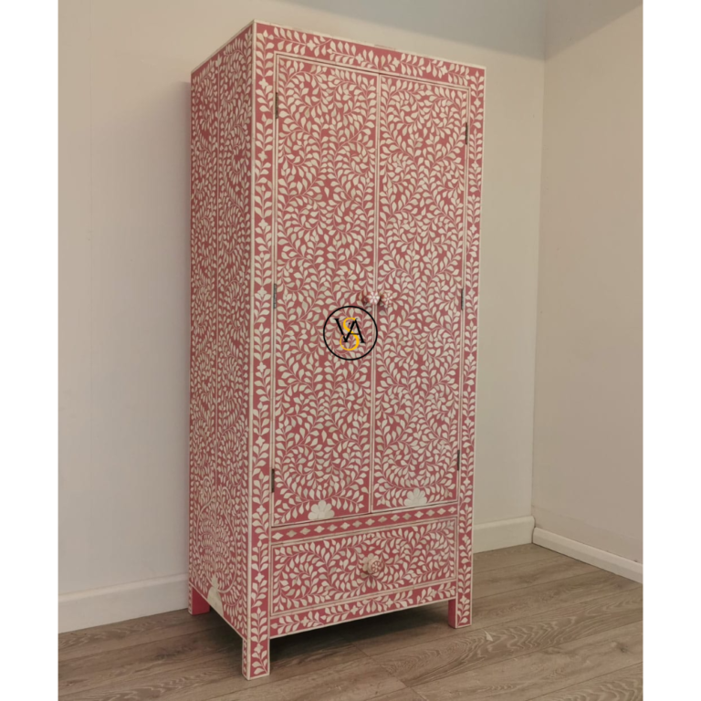 Bone Inlay Armoire Cupboard 2 door 1 drawer Bottom | Bone Inlay Almirah ...